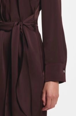 Hugo Long-sleeve Satin Wrap Dress With Stacked Logo