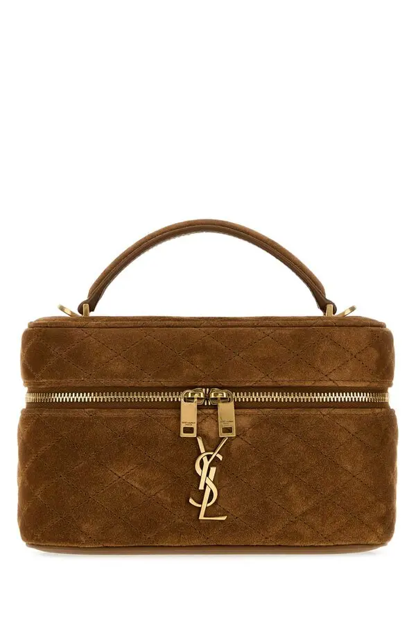 Saint Laurent Vanity Gab Mini Handbag In Suede - Camel