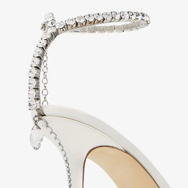 JIMMY CHOO Saeda 85 Ivory Satin Pumps With Crystal Embellishment Ivory/crystal