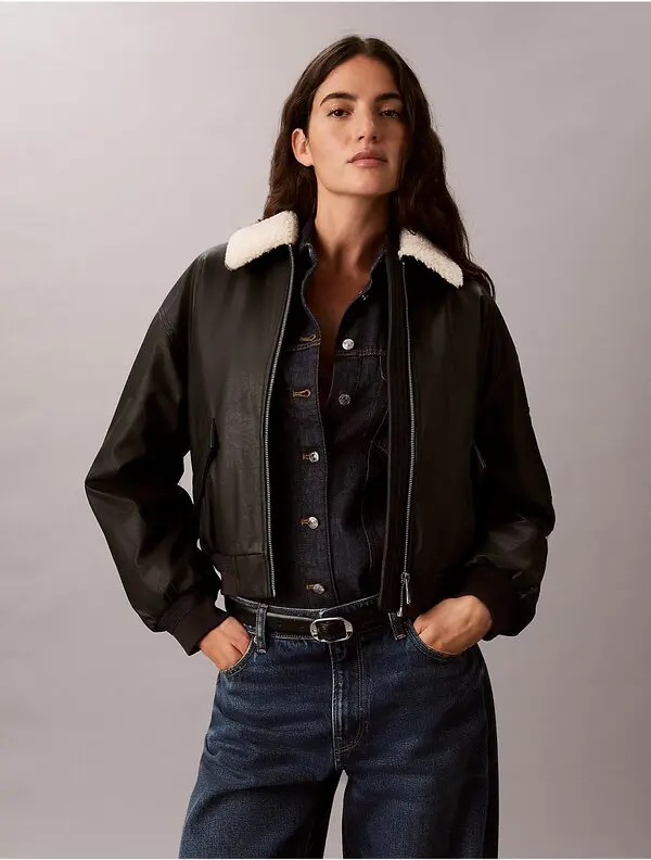 Calvin Klein Sherpa Collar Padded Bomber Jacket - Black