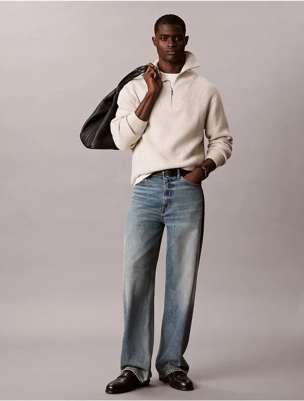 Calvin Klein Cotton Wool Quarter Zip Sweater - Unbleached