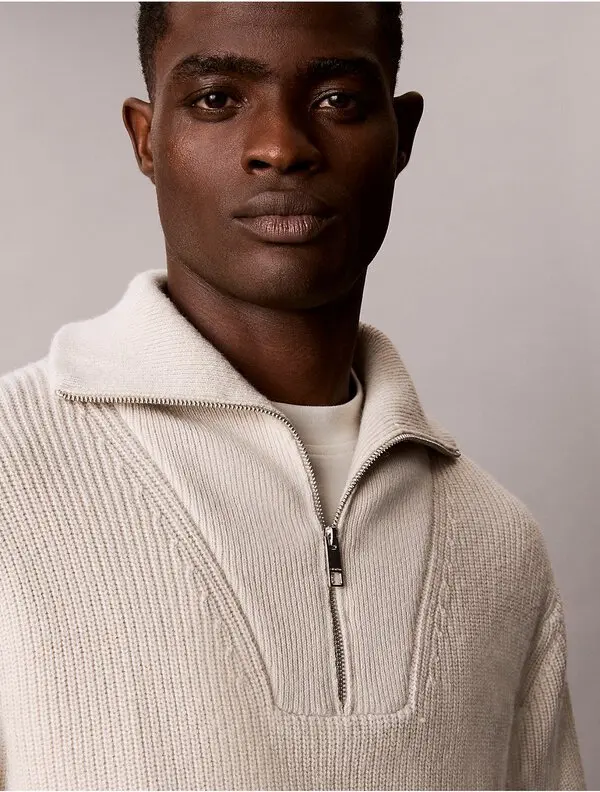 Calvin Klein Cotton Wool Quarter Zip Sweater - Unbleached