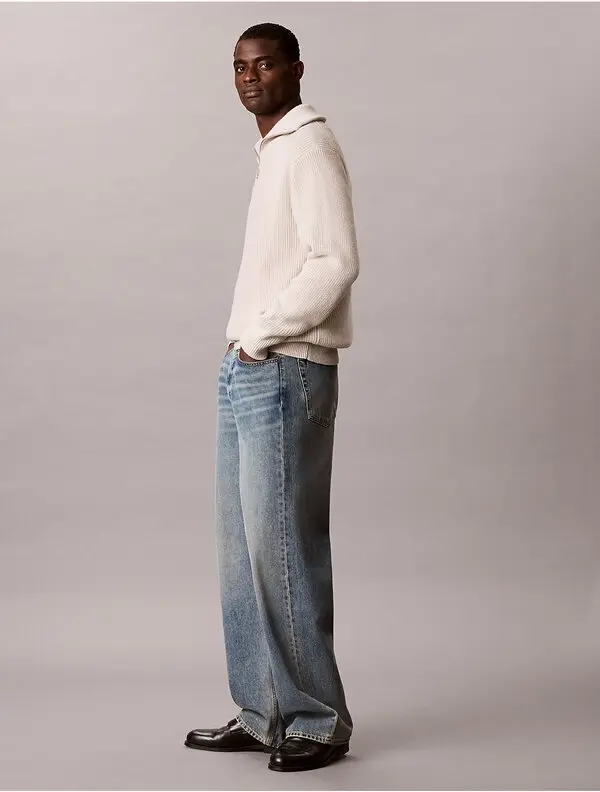 Calvin Klein Cotton Wool Quarter Zip Sweater - Unbleached