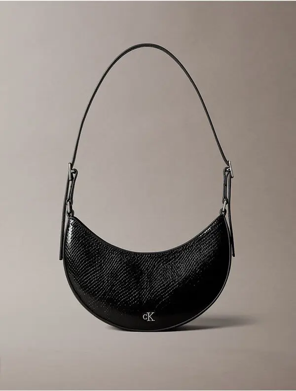 Calvin Klein Hardware Monogram Crescent Shoulder Bag - Black