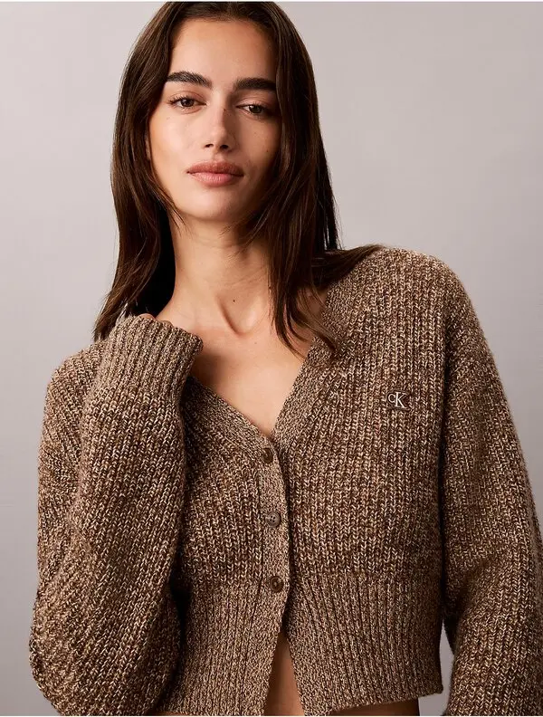 Calvin Klein Wool Blend Mouline Cardigan - Walnut