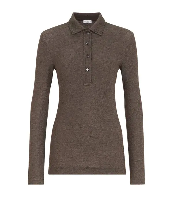 Brunello Cucinelli Virgin Wool-blend Sparkling Polo Shirt - Brown