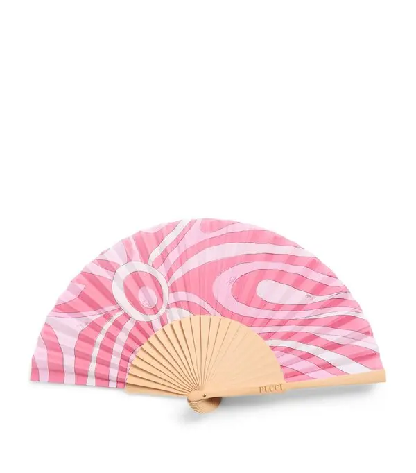 Emilio Pucci Silk Marmo Print Fan - Pink