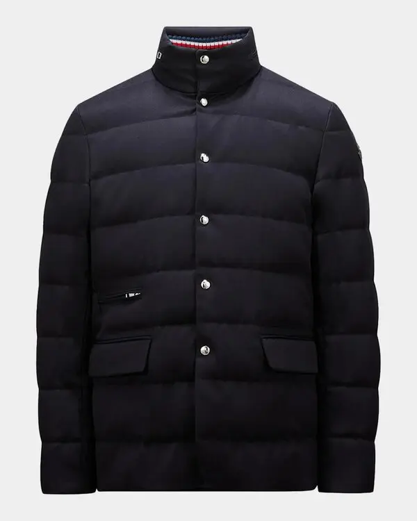 Moncler Apos;s Bess Hooded Wool Short Down Jacket - Navy