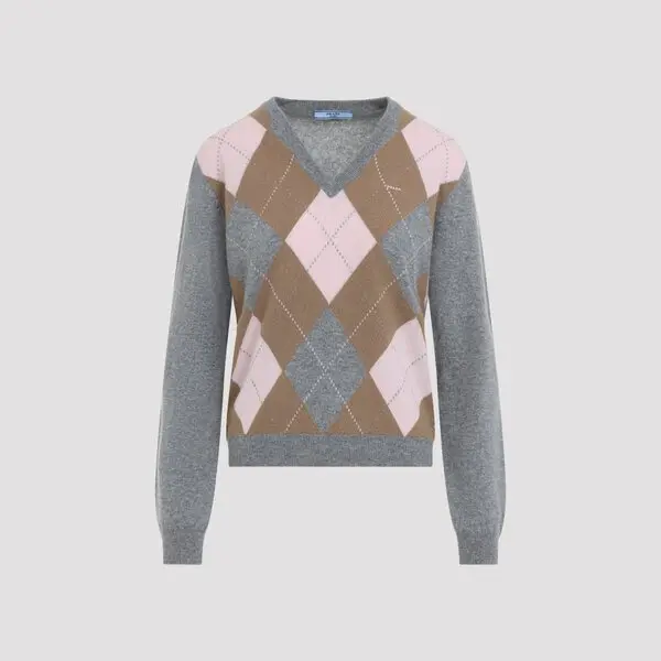 Prada Argyle V-neck Sweater