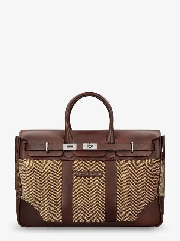Brunello Cucinelli Country Leather Bag With Chevron Pattern - Brown