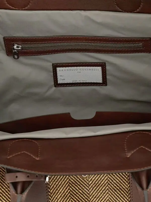 Brunello Cucinelli Country Leather Bag With Chevron Pattern