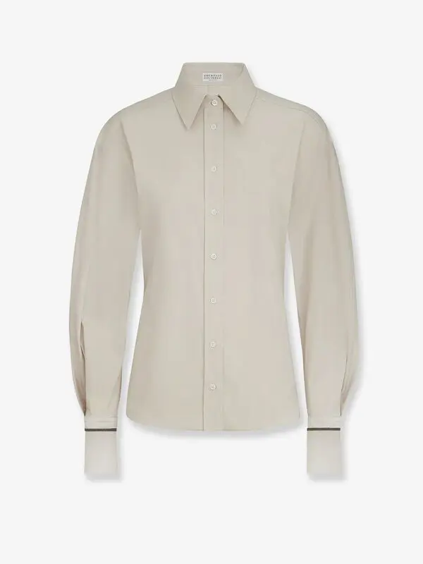 Brunello Cucinelli Cotton Blend Shirt With Silk Cuffs