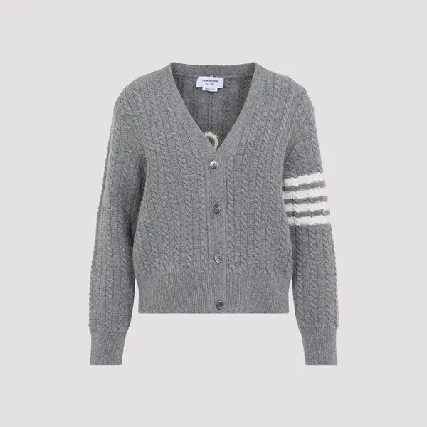 Thom Browne Anchor Intersia Cable Stitsh V Neck Cardigan - Gray