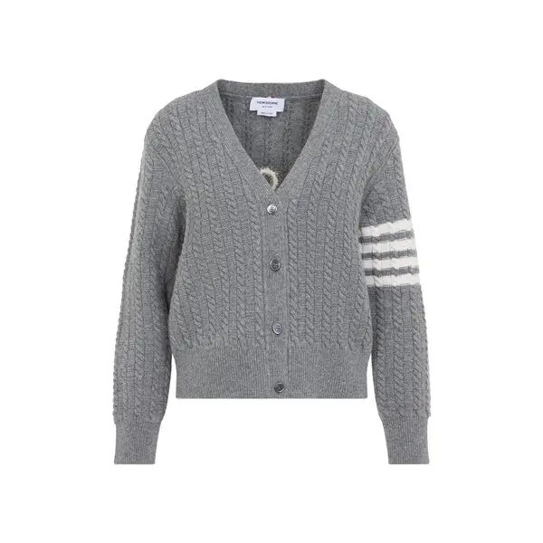 Thom Browne Anchor Intersia Cable Stitsh V Neck Cardigan