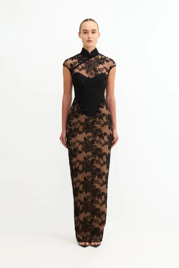 SAU LEE Emilia Lace Gown - Black