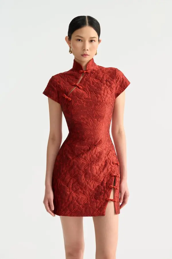 SAU LEE Jada Jacquard Mini Dress - Red Date
