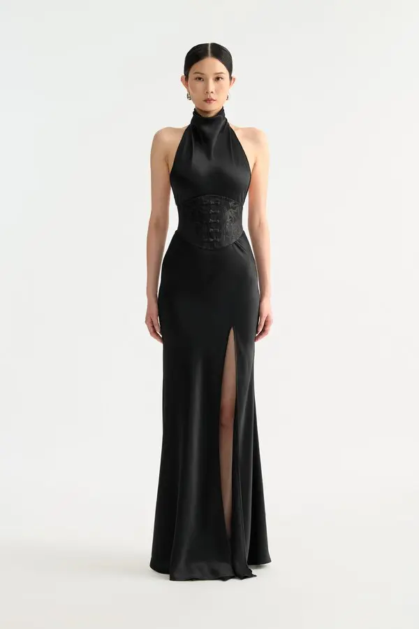SAU LEE Etta Satin Dress - Black