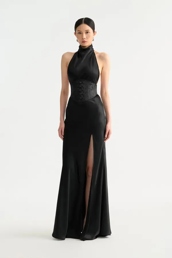 SAU LEE Etta Satin Dress - Black