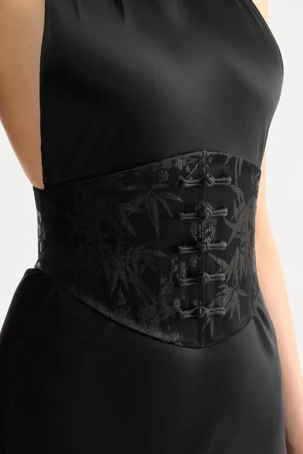 SAU LEE Etta Satin Dress - Black
