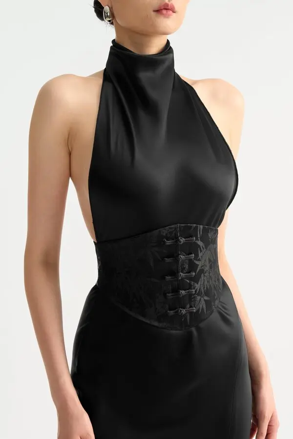SAU LEE Etta Satin Dress - Black