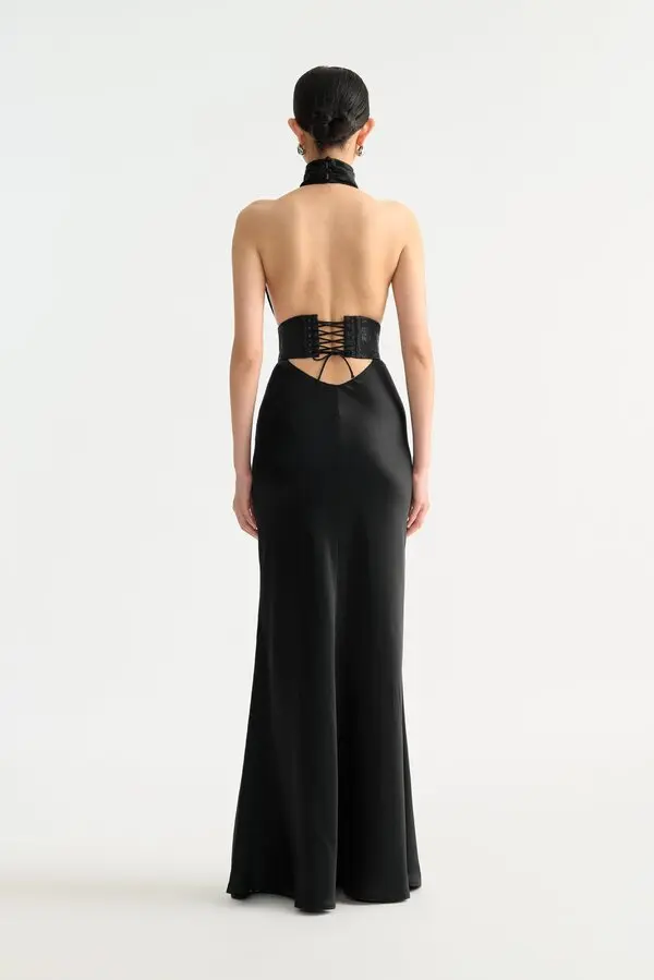 SAU LEE Etta Satin Dress - Black