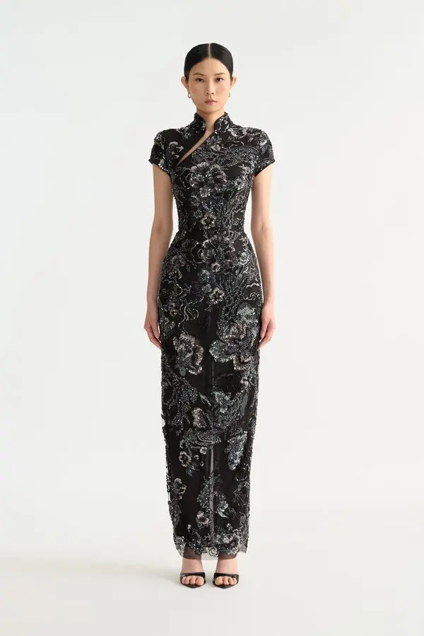 SAU LEE Seraphine Embellished Dress - Ink