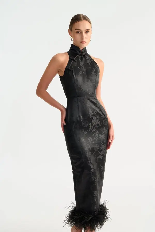 SAU LEE Jill Feather Trim Dress