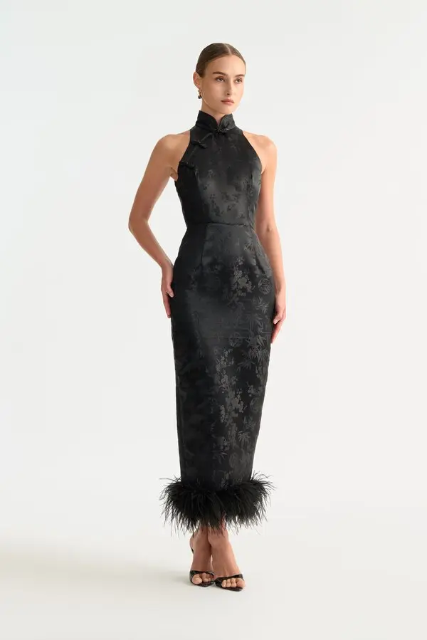 SAU LEE Jill Feather Trim Dress