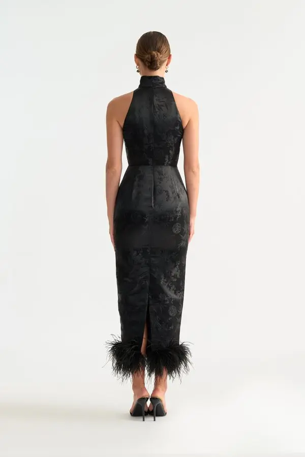 SAU LEE Jill Feather Trim Dress