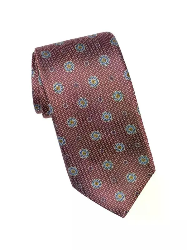 ELIZABETTA Deruta Floral-jacquard Silk Tie - Plum