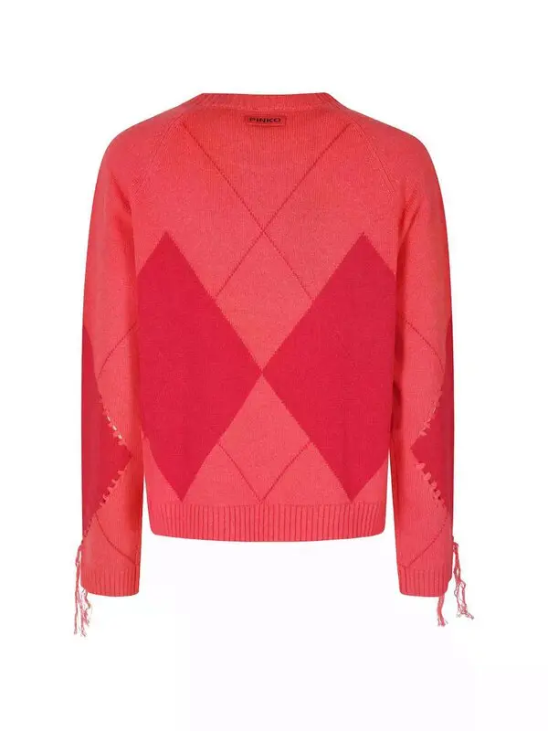 Pinko Argyle-knit Fringed Sweater - Red