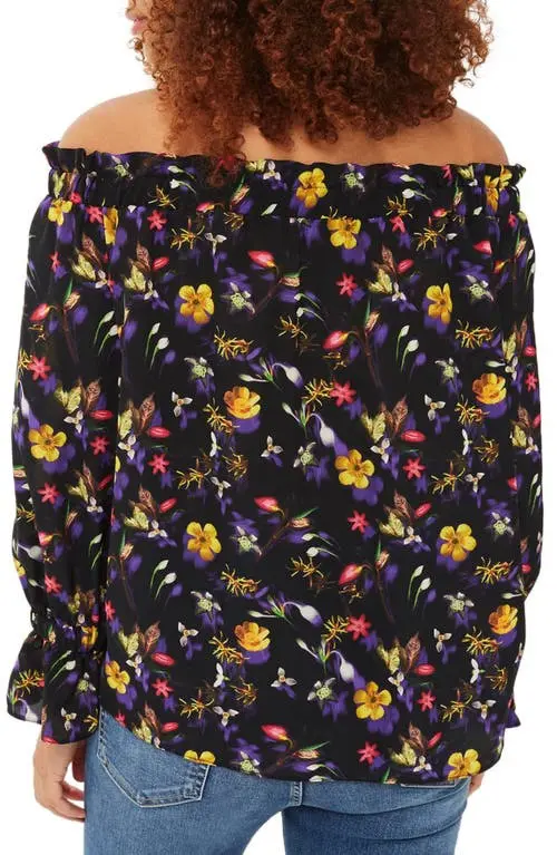 Topshop Floral Tie Sleeve Off-the-shoulder Top