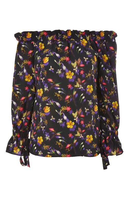 Topshop Floral Tie Sleeve Off-the-shoulder Top