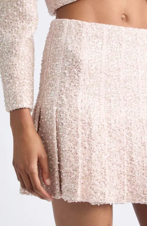 Alice + Olivia Carter Pleated Embellished Tweed Miniskirt