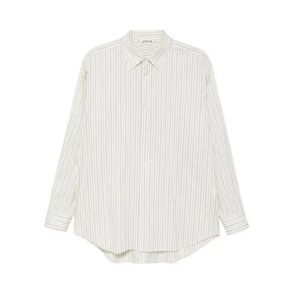 Auralee Cotton Silk Stripe Shirt 'light Gray Stripe
