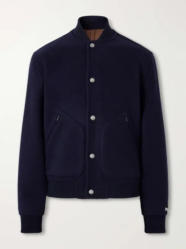 Canali Reversible Cashmere And Silk-blend Felt Bomber Jacket - Navy