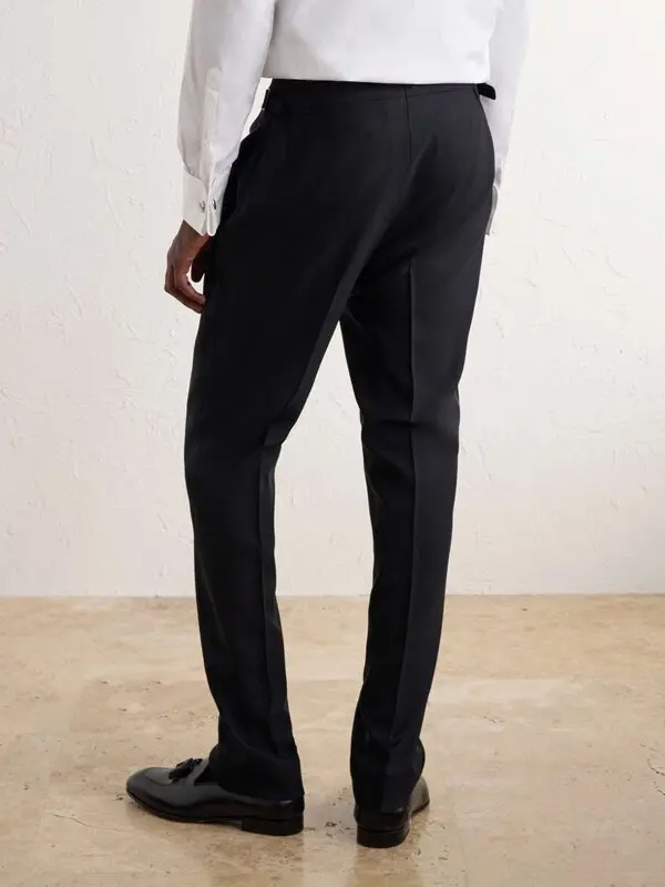 Thom Sweeney Straight-leg Satin-trimmed Wool-fresco Suit Trousers