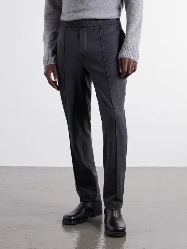 Moncler Straight-leg Mélange Stretch-flannel Sweatpants - Gray