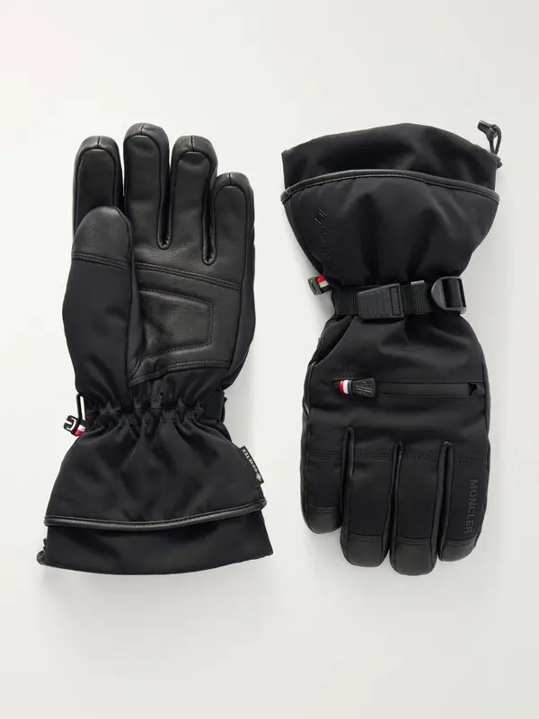 Moncler Leather-trimmed Quilted Shell Padded Ski Gloves - Black
