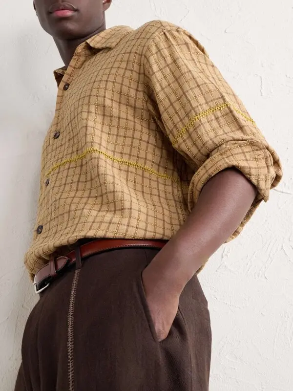 KARTIK RESEARCH Rabari Embroidered Checked Handwoven Cotton Shirt