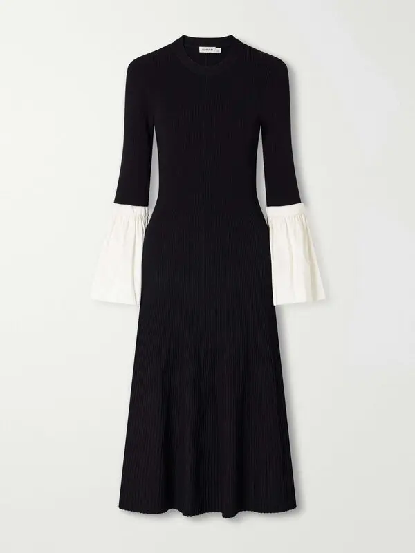Simkhai Maelle Ribbed Taffeta-trimmed Jersey Midi Dress