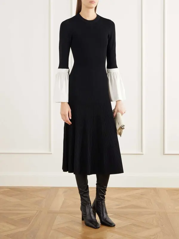 Simkhai Maelle Ribbed Taffeta-trimmed Jersey Midi Dress