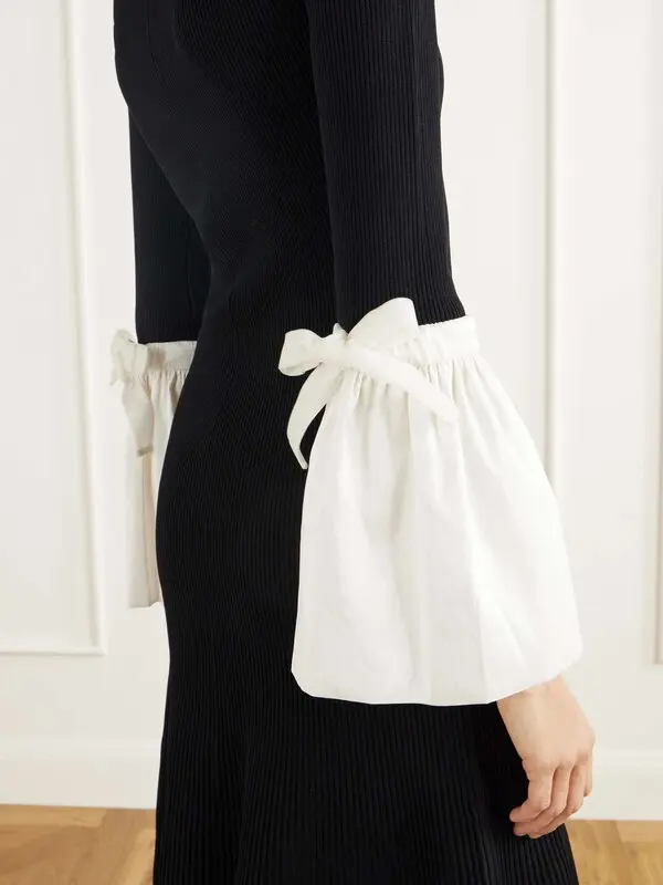 Simkhai Maelle Ribbed Taffeta-trimmed Jersey Midi Dress