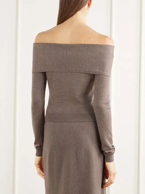 Simkhai Delphia Off-the-shoulder Mélange Merino Wool Sweater