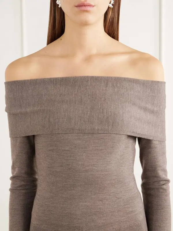 Simkhai Delphia Off-the-shoulder Mélange Merino Wool Sweater