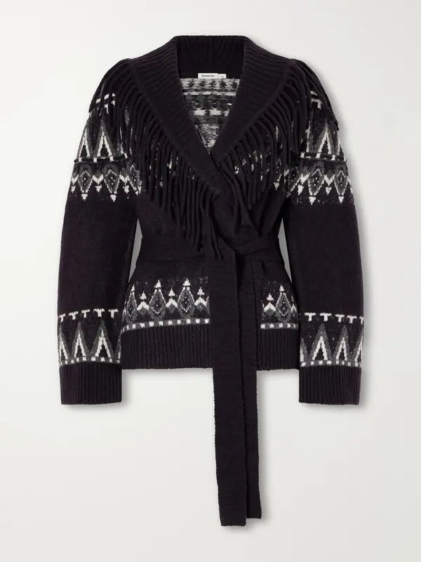 Simkhai Anaise Fringed Fair Isle Wool-blend Cardigan - Gray