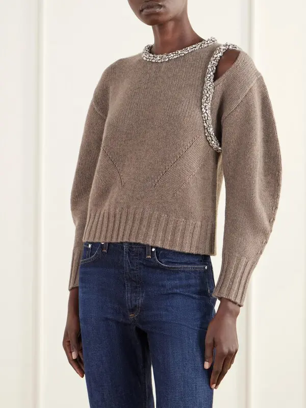 Simkhai Monroe Crystal-embellished Wool-blend Sweater - Brown