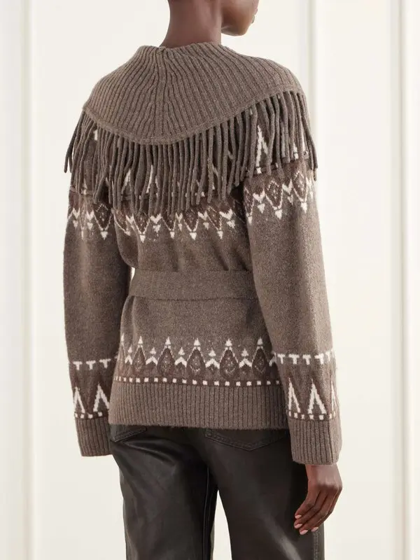 Simkhai Anaise Fringed Fair Isle Wool-blend Cardigan - Brown