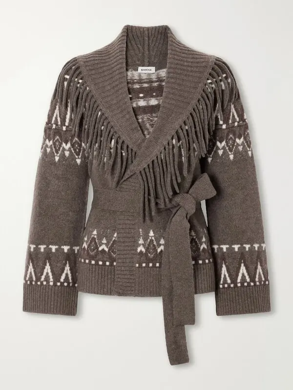 Simkhai Anaise Fringed Fair Isle Wool-blend Cardigan - Brown