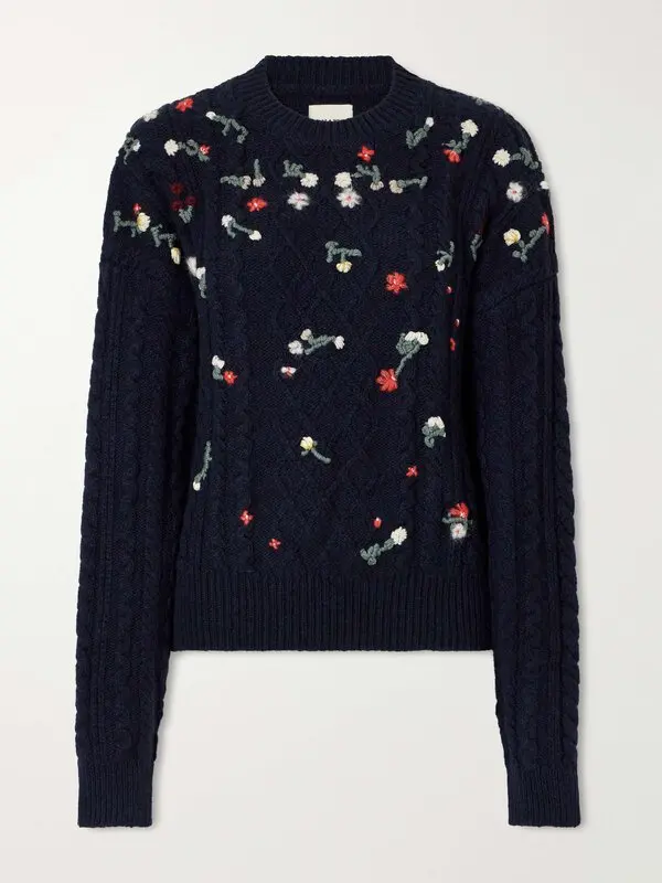 Khaite Elias Embroidered Cable-knit Cashmere Sweater